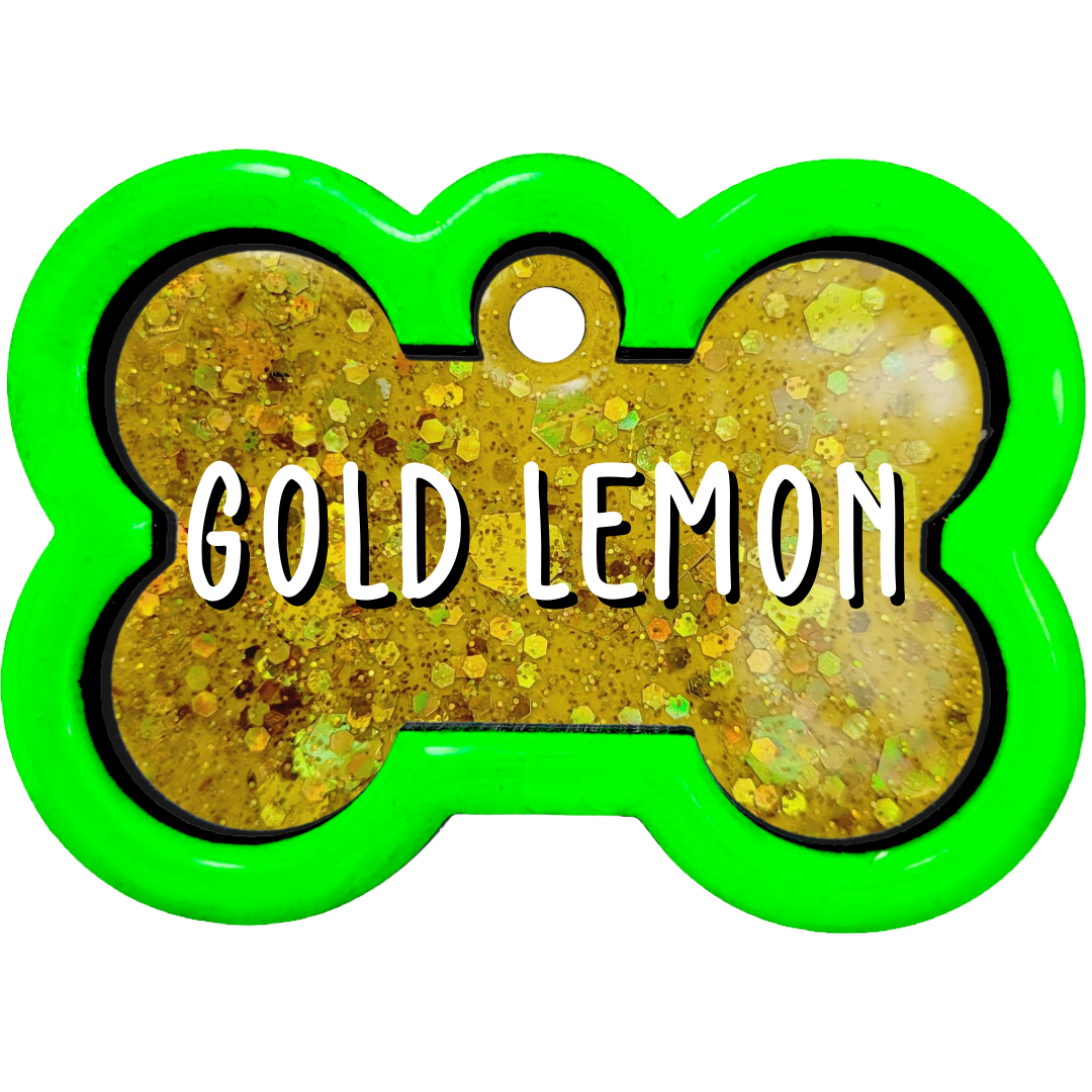 Lime Tag with Gold Lemon Fill – Poppin Pet Tags