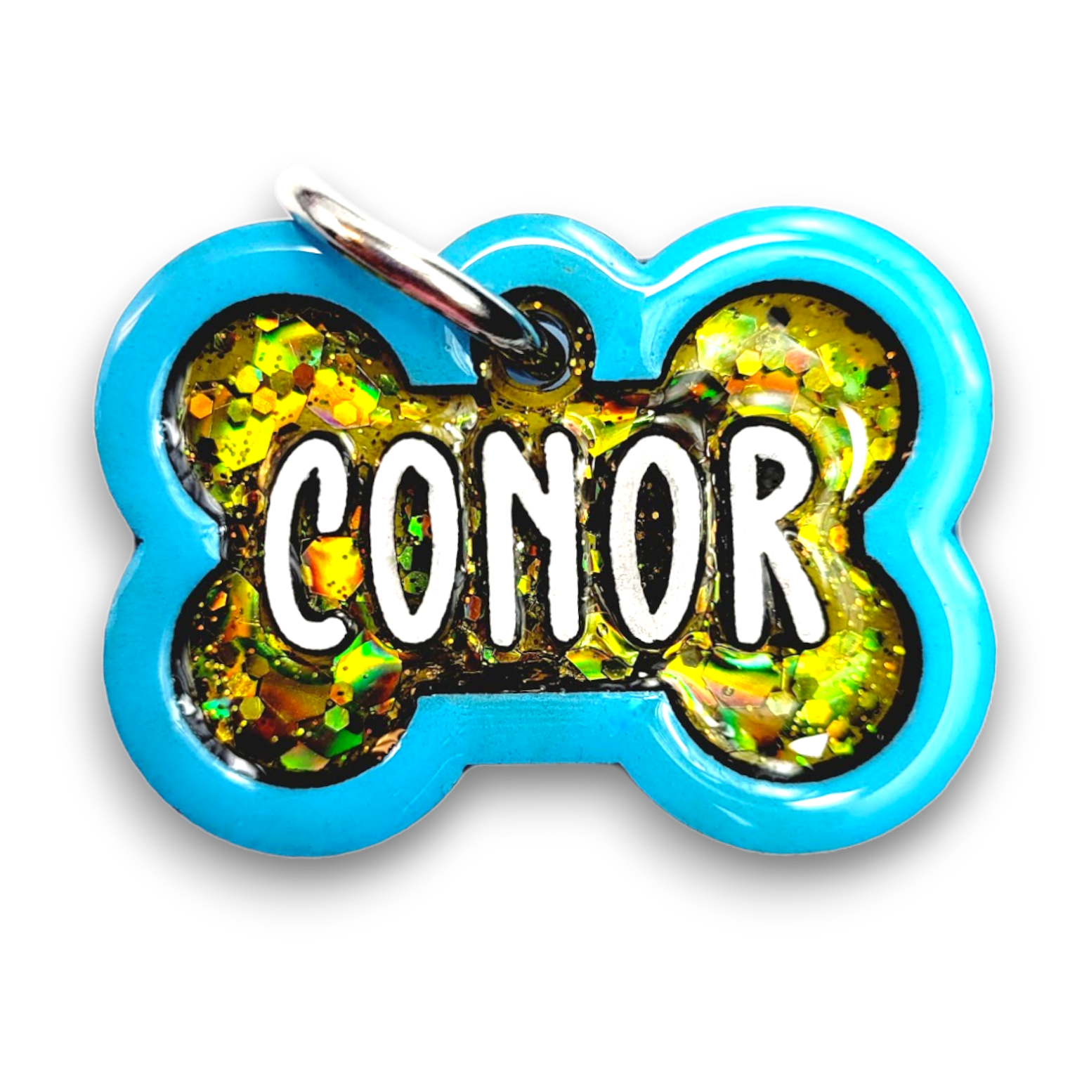 Light Blue Tag with Gold Lemon Fill – Poppin Pet Tags