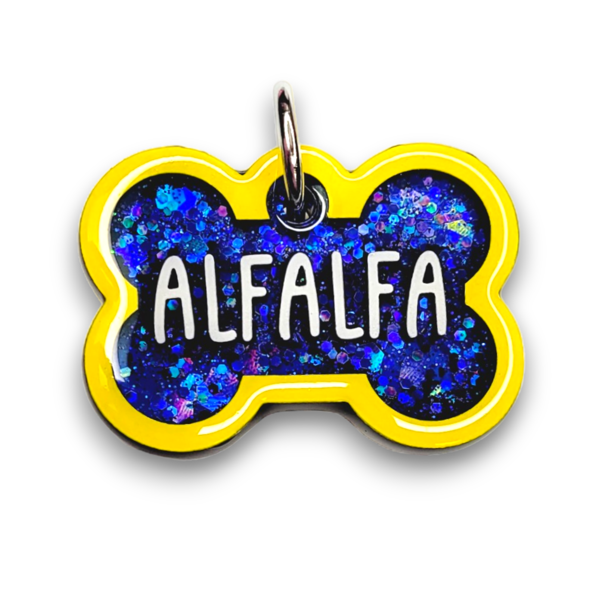 Yellow Tag with Royal Blue Fill – Poppin Pet Tags