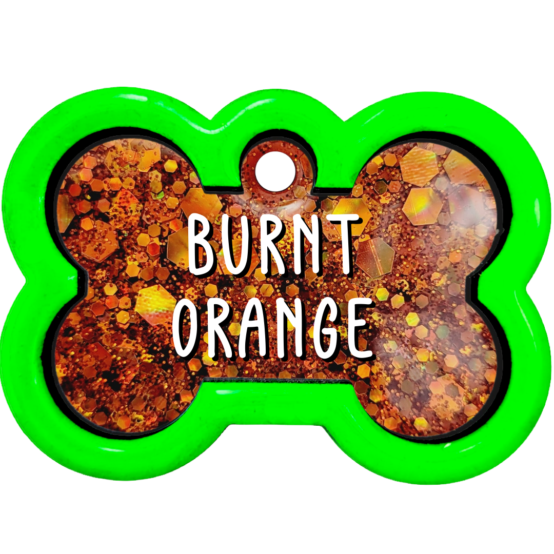 Lime Tag with Burnt Orange Fill – Poppin Pet Tags