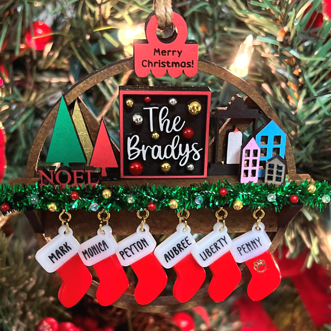 Classic Design - Mantel With Stockings Family Christmas Ornament ...